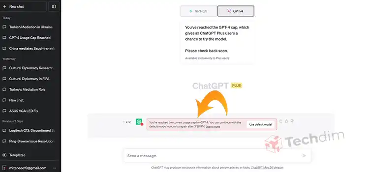 You’ve Reached The Current Usage Cap For GPT-4 | How to Fix - Techdim You’ve Reached The Current Usage Cap For GPT-4 | How to Fix - Techdim